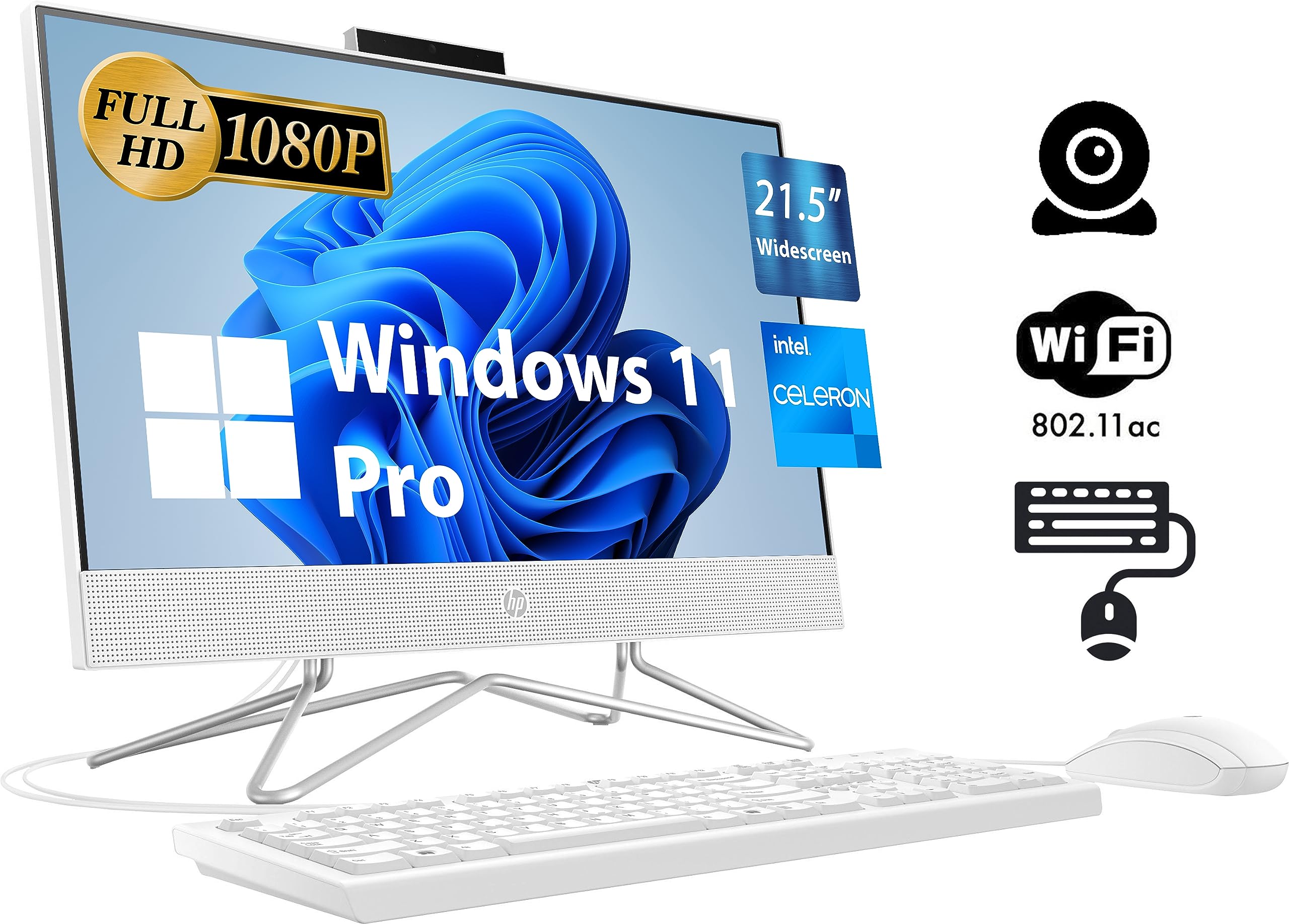 HP 2023 All-in-One Desktop, 21.5" FHD, Free Microsoft Office 2021 with Lifetime License, Intel Dual-Core Celeron J4025 2GHz, 32GB DDR4, 2TB PCIe SSD, RJ-45, Windows 11 Pro, MarsPC