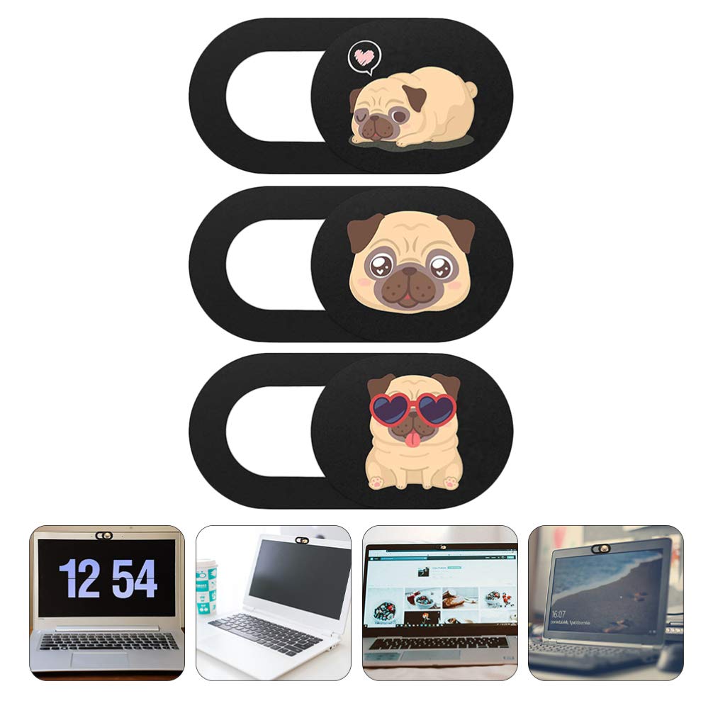Mobestech 3Pcs Laptop Camera Cover Cartoon Pug Pattern Slide Laptop Webcam Cover Slide Web Cam Privacy Cover Camera Blocker Sticker for Laptop, PC, Cell Phone, and More Accessories