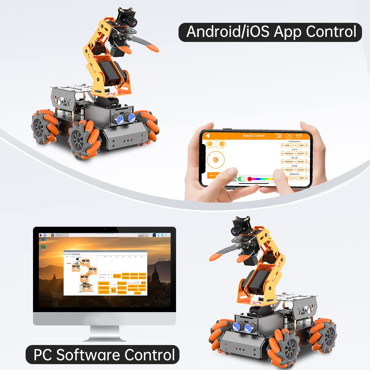 MatserPi Robotic Arm for Raspberry Pi Open Source Programming AI Vision Robot Car Kit, 5 DOF/Axis Smart Robotic Arm DIY Gift for Teens Adults, without Raspberry Pi