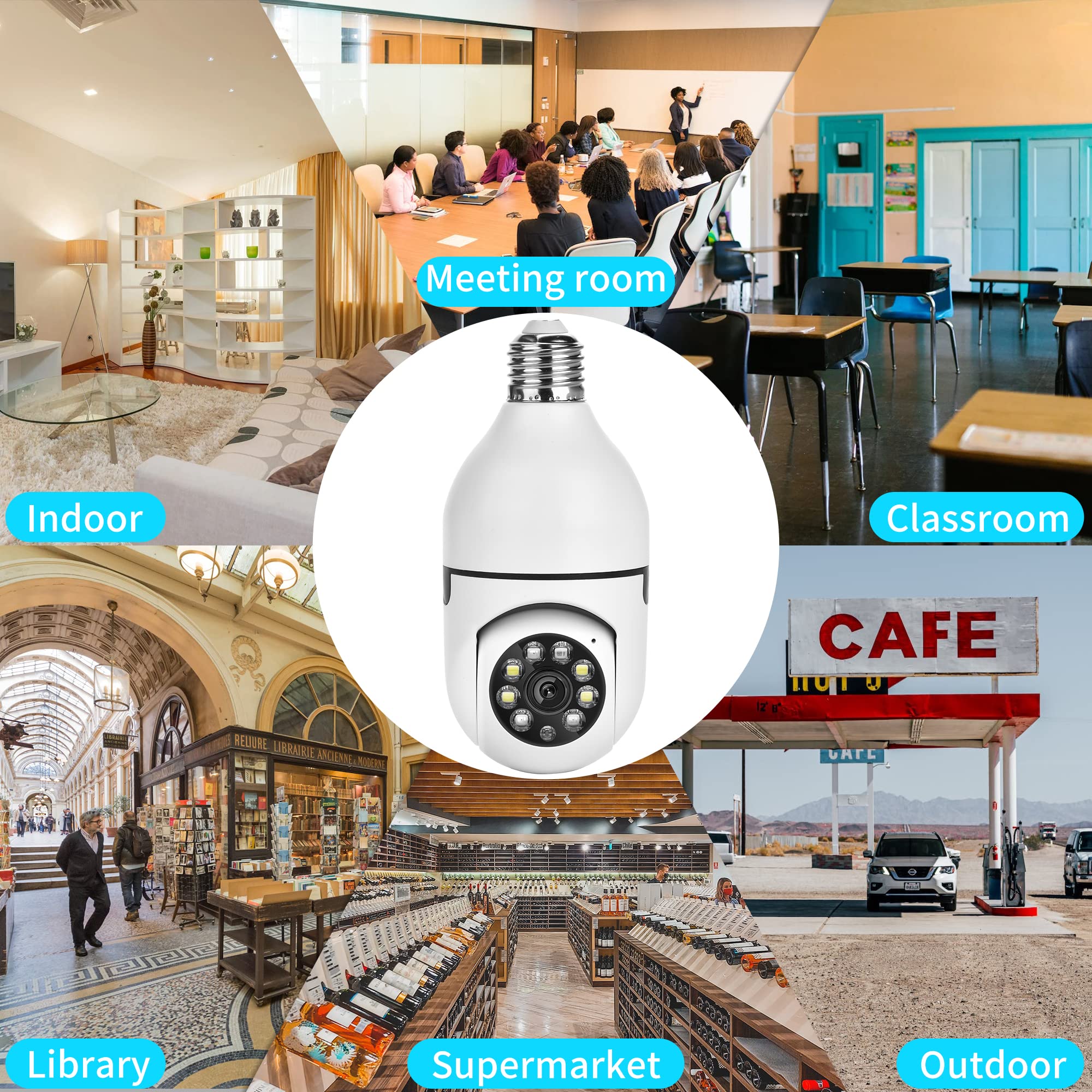 HnKeyjx 1080P HD Light Bulb Security Camera, Light Bulb Cameras Wireless Indoor, 2-Ways Audio, Color Night Vision, PTZ to Provide You with a Wider View,Mobile app Lication Compatible with Alexa.