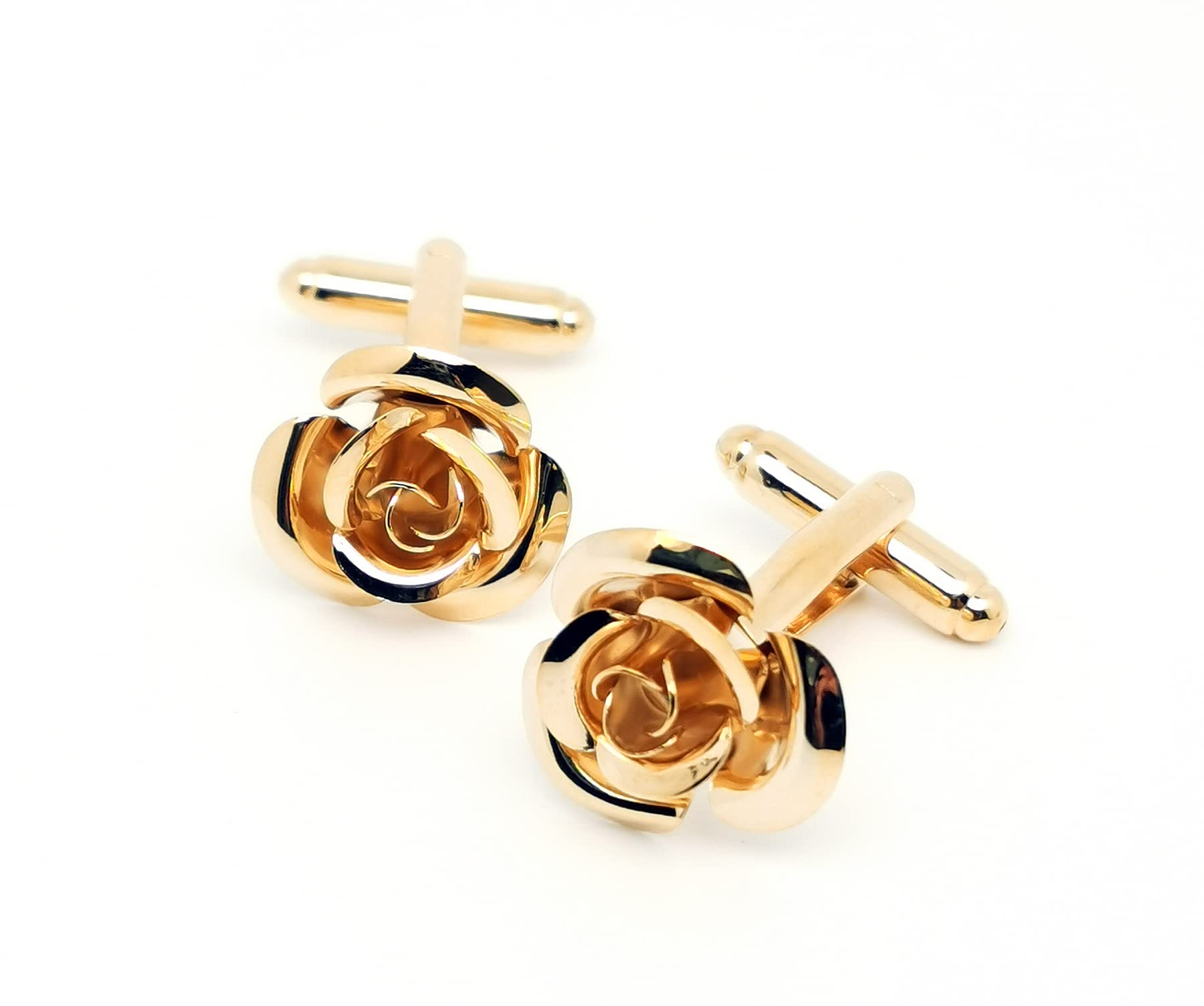 Jonwo Rose Gold Flower Shape French Shirt Jewelry Cufflinks Stainless Tuxedo Cuff Links Buttons With Gift Box for Business Wedding