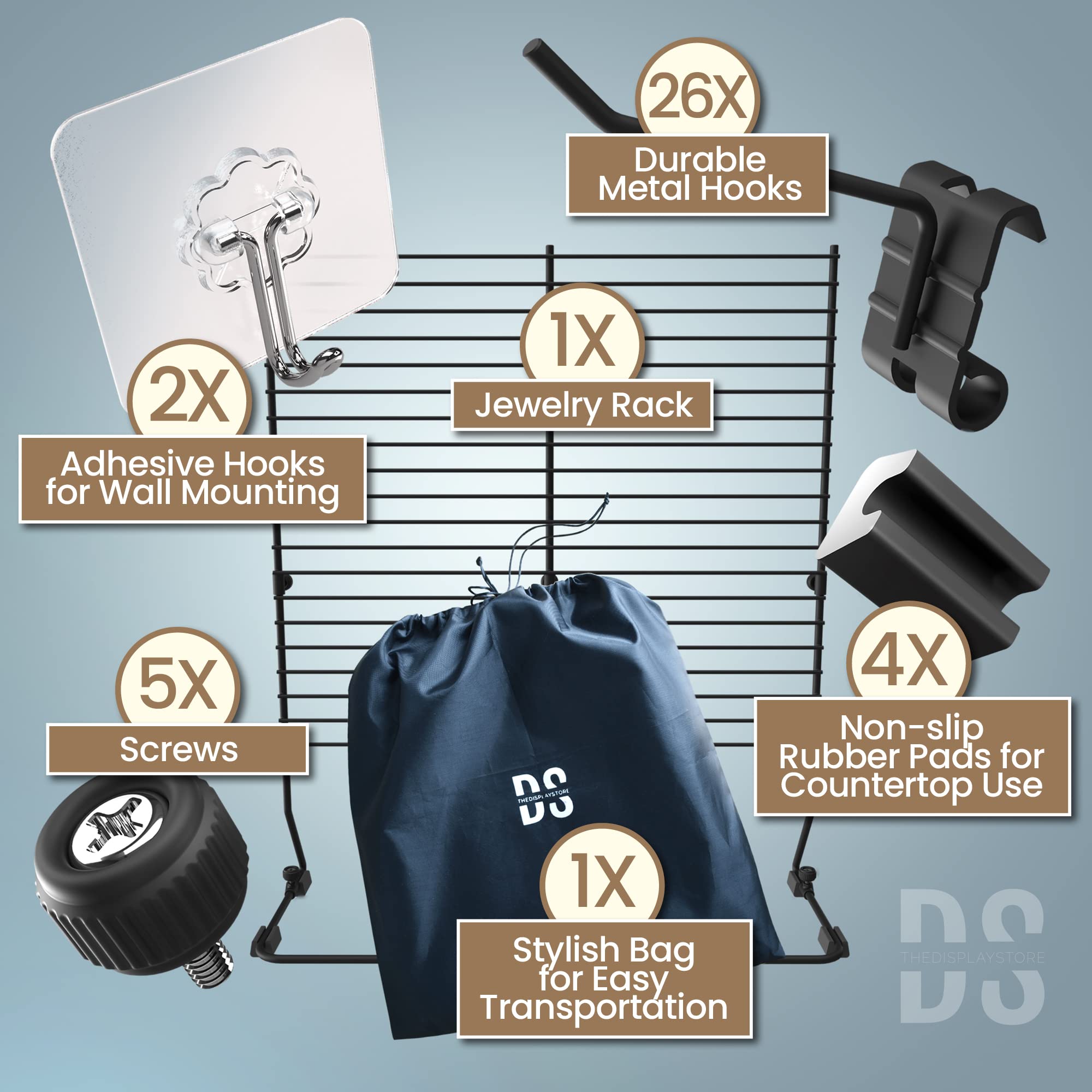 Jewelry Display Stand With 26 Hooks by DS - For Retail Sales of Earrings, Bracelets, Keychains