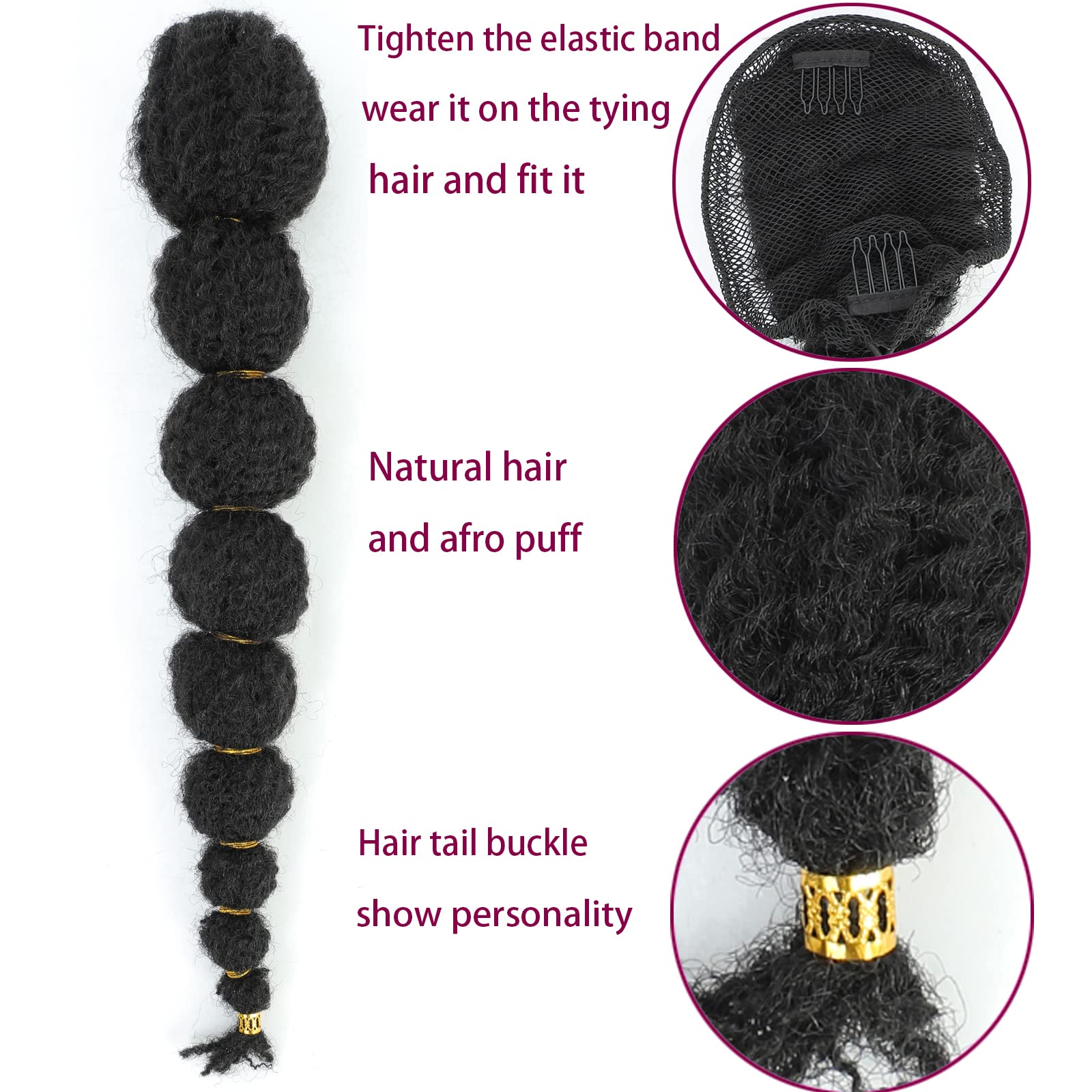 Miyamarch Drawstring Ponytail for Black Women 18 Inch Bubble Ponytail Lantenrn Braid Ponytail Protective Style Clip on Hair Extension Kinky Braided Afro Puff Drawstring Ponytail (18Inch, 1B#)
