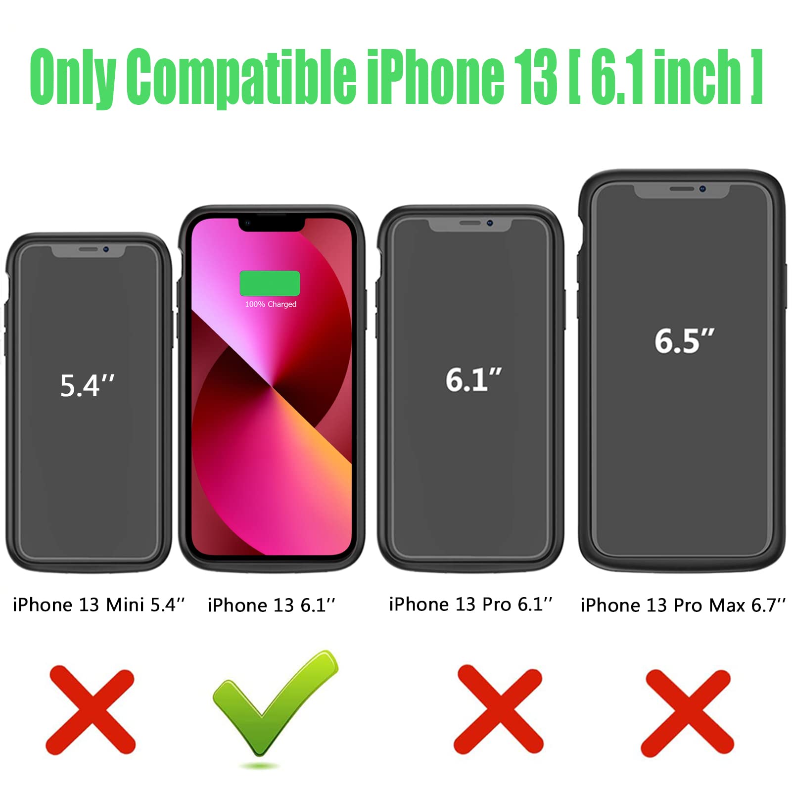 JBUBN Battery Case for iPhone 13s, 7230mAh Slim Portable Rechargeable Battery Pack Charging Case Compatible with iPhone 13 (6.1 inch) Extended Battery Charger Case (Navy Blue)