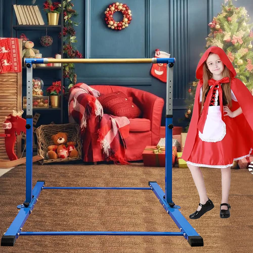 JC-ATHLETICS Foldable & Movable Gymnastic Kip Bar/Junior Training Bar/3' to 5' Adjustable Height,Home Gym Equipment,Ideal for Indoor and Home Training,1-4 Levels,260lbs Weight Capacity1