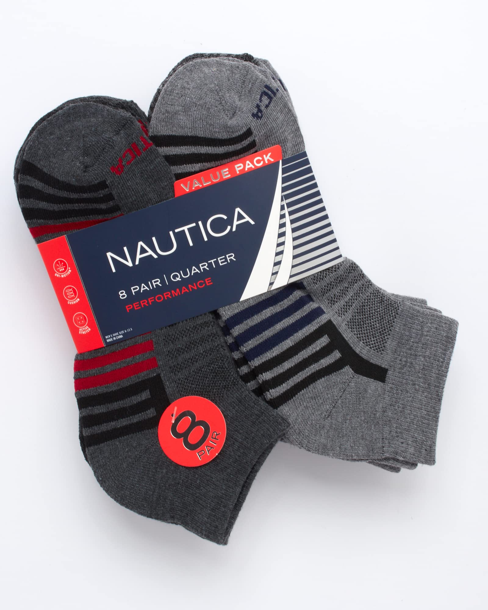 Nautica Men's Quarter Socks - 8 Pack Comfort Cushioned Athletic Ankle Socks for Men - Casual Men's Sports Socks, Size 6-12.5, White Multi