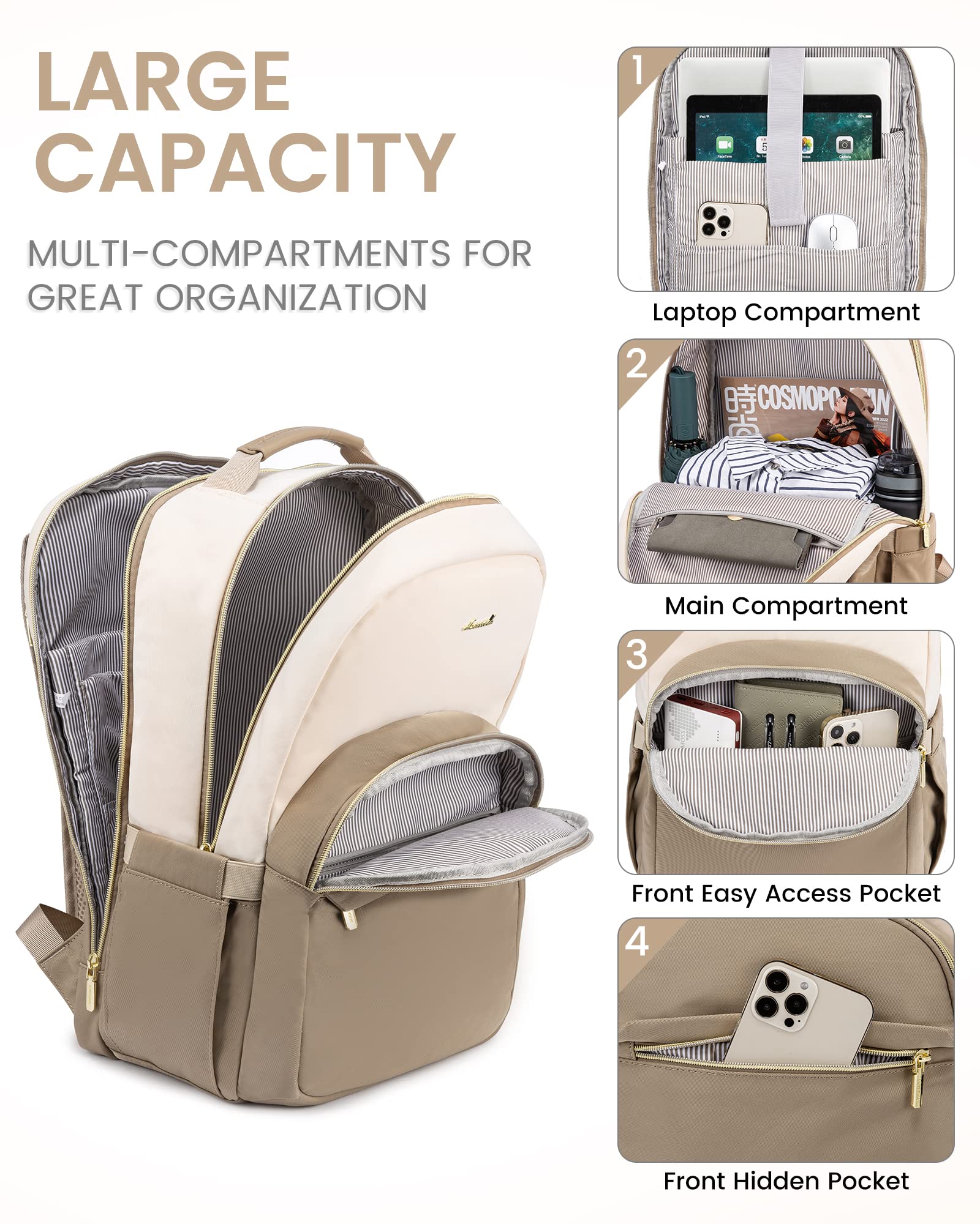 LOVEVOOK Laptop Backpack for Women, Travel Backpack Light Weight, Large Capacity Computer Backpack Purse for Work, Casual Daypack with USB Charging Hole(Pink,15.6 Inch)