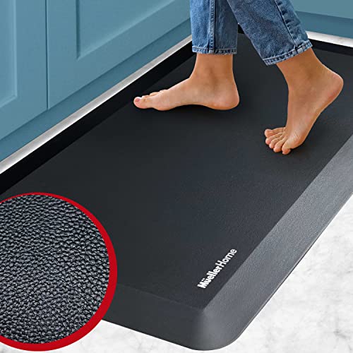 Mueller Anti Fatigue Mat, 3/4" Thick, Waterproof 20x35 Kitchen Mats for Floor, Anti-Slide Standing Desk Mat & Office Floor Mat, Heavy Duty PVC Ergonomic Foam Mat, Black Leather-Look Design