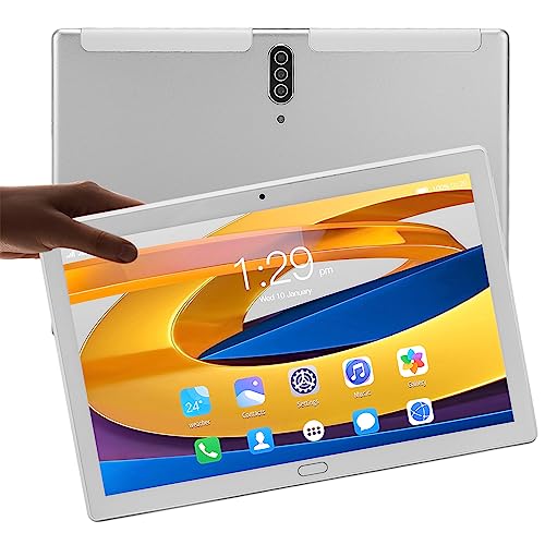 jerss 4G Calling Tablet, Octa Core 5G WiFi Dual Speaker FHD 10.1 Inch Tablet 6GB RAM 128GB ROM for Travel for Android 10 (Silver)