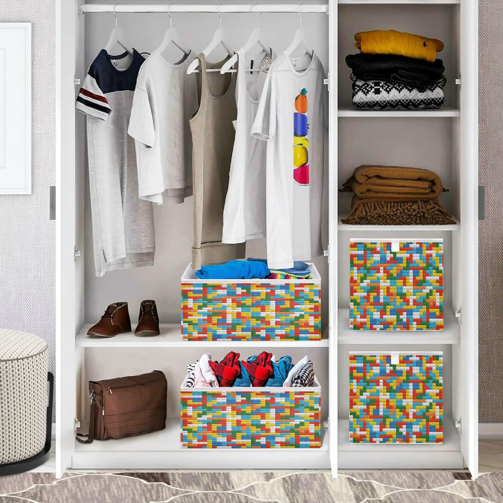 Kigai Building Blocks Storage Bins Cube Foldable Storage Baskets Bin Waterproof Home Organizer with Handles Basket for Toy Nursery Blanket Clothes, 11x11x11 Inch