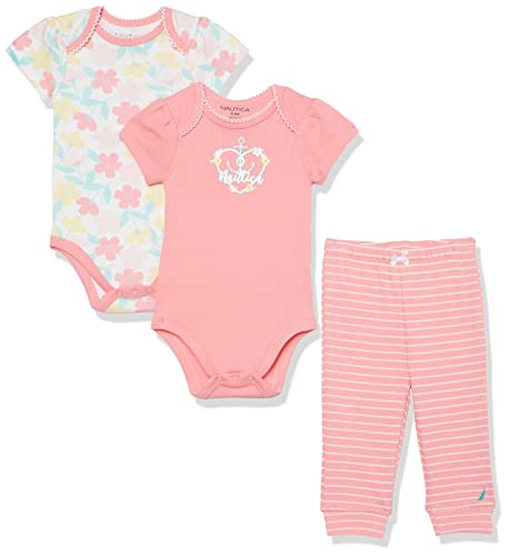 Nautica Sets (KHQ) Baby Girls 3 Pieces Pant Set, White/Conch Shell, 3/6M US