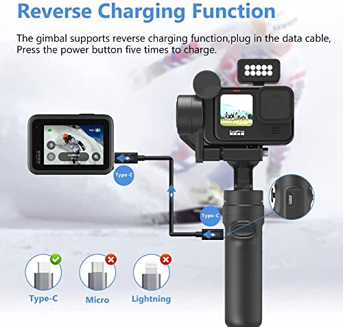 INKEE Falcon Plus Action Cameras Gimbal Stabilizer, 9H Battery Life Wireless Control USB-C Universal Charging