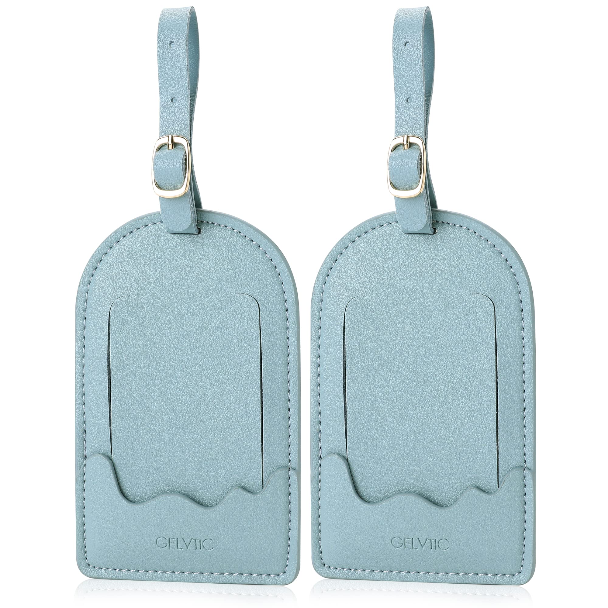 GELVTIC Faux Leather Luggage Tags for Suitcase Tag Set Privacy Protection with Identifie Name Lable ID Card Baggage tag for Men Women Travel Accessories, 2/4 Pack (LT07-Sky Blue)