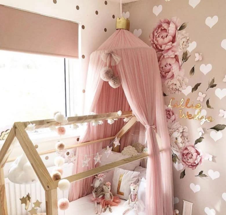 Modern Nursery Kids Bed Canopy - Baby Crib Bed Mosquito net reading Nook - princess house castle bed hanging sheer Canopy 10 layers (PINK)