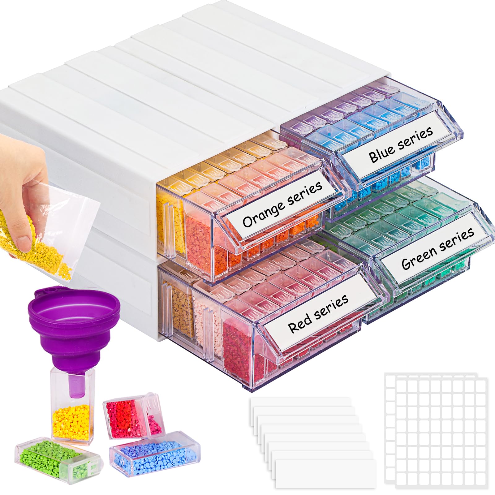 Quefe Diamond Painting Storage Containers, 148 Slots, Portable Bead Organizer, Storage Box Stackable Arts & Crafts Organizers for DIY Diamond Art Craft Jewelry Bead Storage