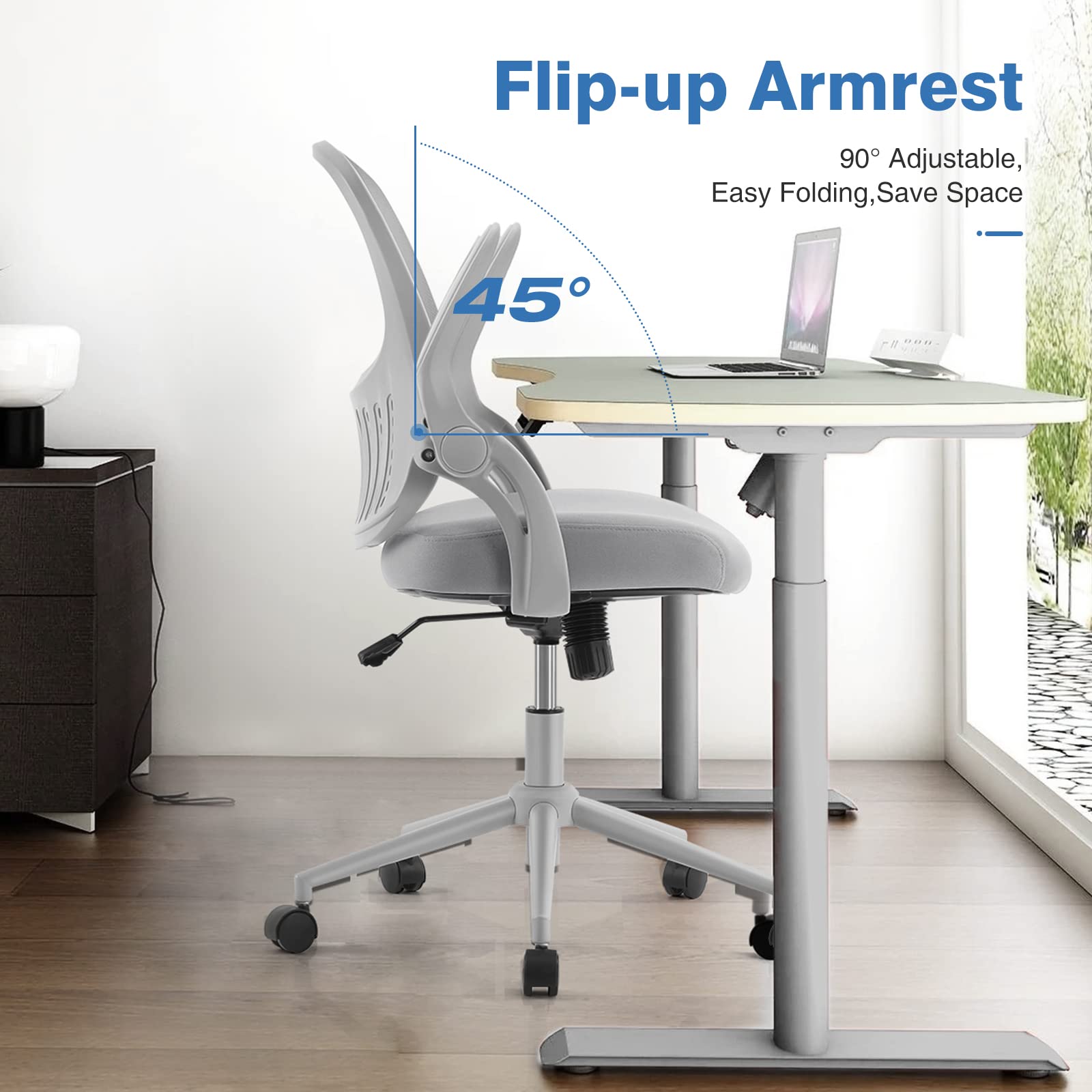JHK Home Office Desk Chair β Ergonomic Office Chair with Lumbar Support and Flip-up Armrest, Height Adjustable Mesh Computer Chair, Suitable for Office, Study, Conference Room, Grey