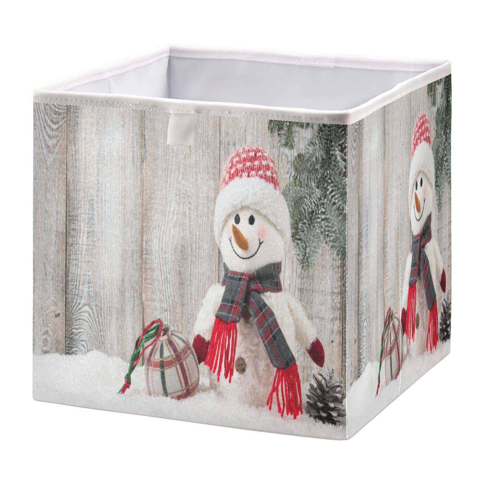 Kigai Christmas Snowman Cube Storage Bins - 11x11x11 in Large Foldable Cubes Organizer Storage Basket for Home Office, Nursery, Shelf, Closet