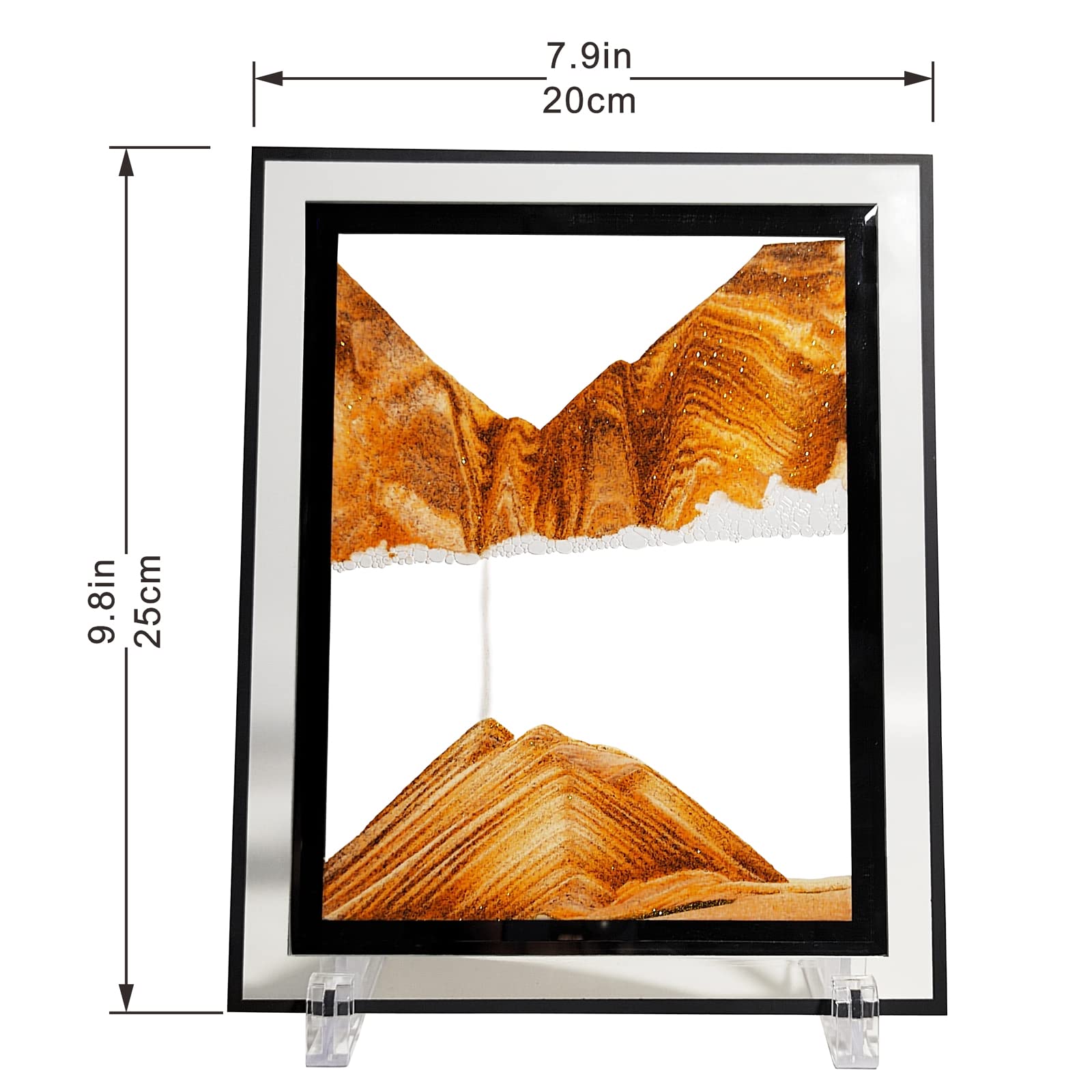 Mayvilife Moving Sand Art, 8 * 10'' Rectangle 3D Art Sandscape Display Natural Sand Painting Dynamic for Home Office Decor & Kids Gift-Yellow