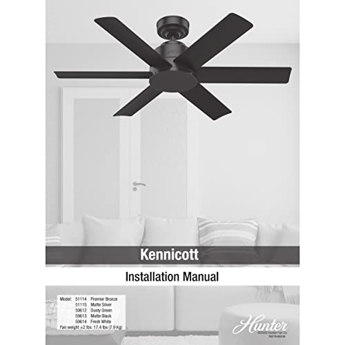 Hunter Fan Company Kennicott 44-inch Indoor/Outdoor Fresh White Casual Ceiling Fan Without Light Kit, Includes Wall Control, Reversible WhisperWind Motor, and SureSpeed Technology