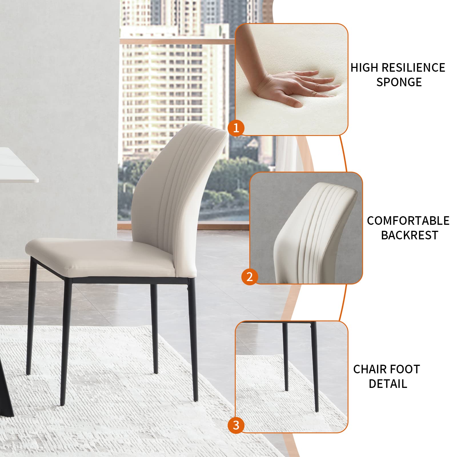 HIPIHOM Modern Kitchen Dining Slate Table and Chairs for 4,5 Pieces Rectangular Dining White Sintered Stone Table and Chairs Set 4 for Home, Kitchen, Living Room, Dining Room (Table+4 Beige Chairs)