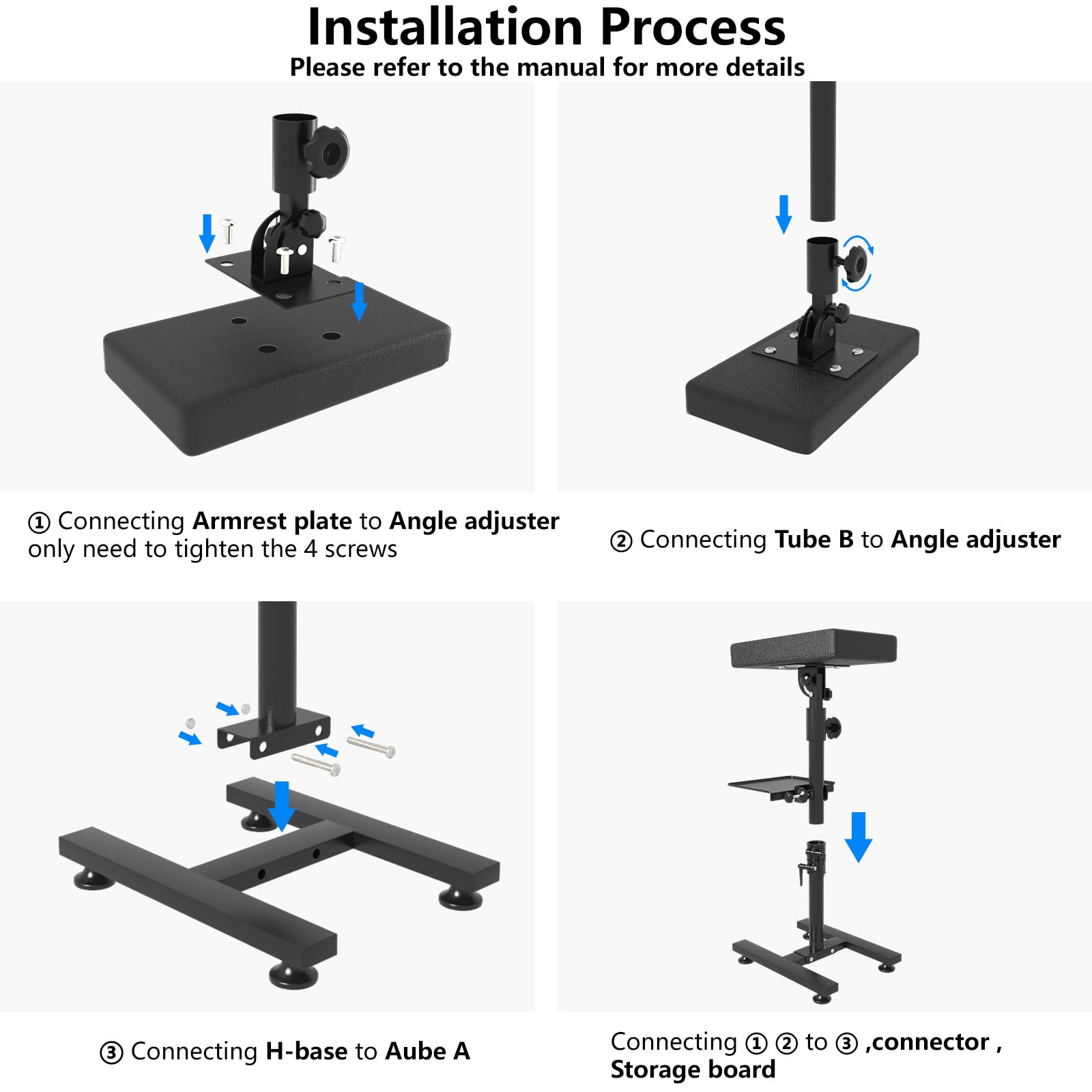 Moricher Tattoo Armrest Stand Legrest Bracket H-base Adjustable Height Tilt Black Leather Pad with Tattoo Supplies Storage Board Professional Heavy Duty Iron Equipmen for Tattoo Studio