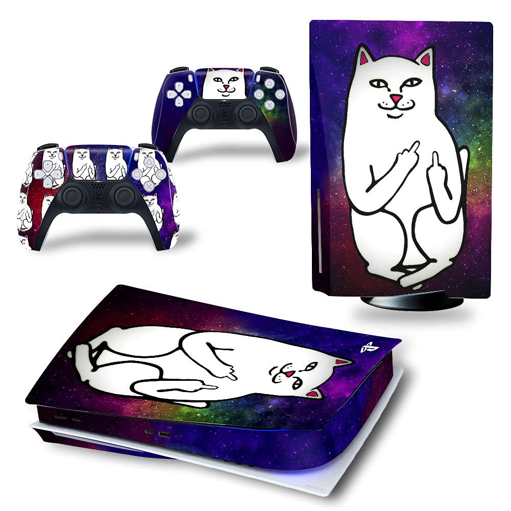 InnaGeek - Protective Skin Sticker Vinyl For PS5 Disk Edition Cat Middle Finger Kawaii Funny Meme
