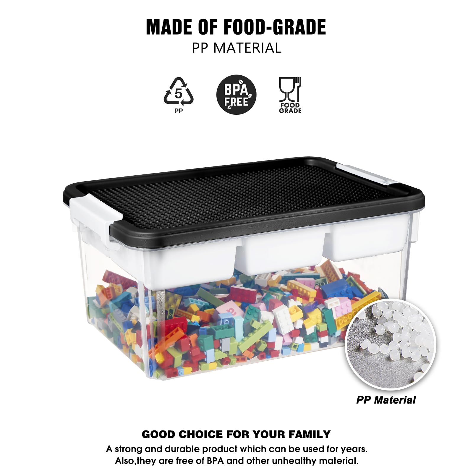 Loobuu 3 Pack Art Craft Storage Organizer Box with Building Baseplate Lid and Removable Tray-17QT Clear Plastic Stackable Container Bin for Organizing Toy/Sewing/Bead/Tool/Playdoh(15.94"x11.61"x7.28")