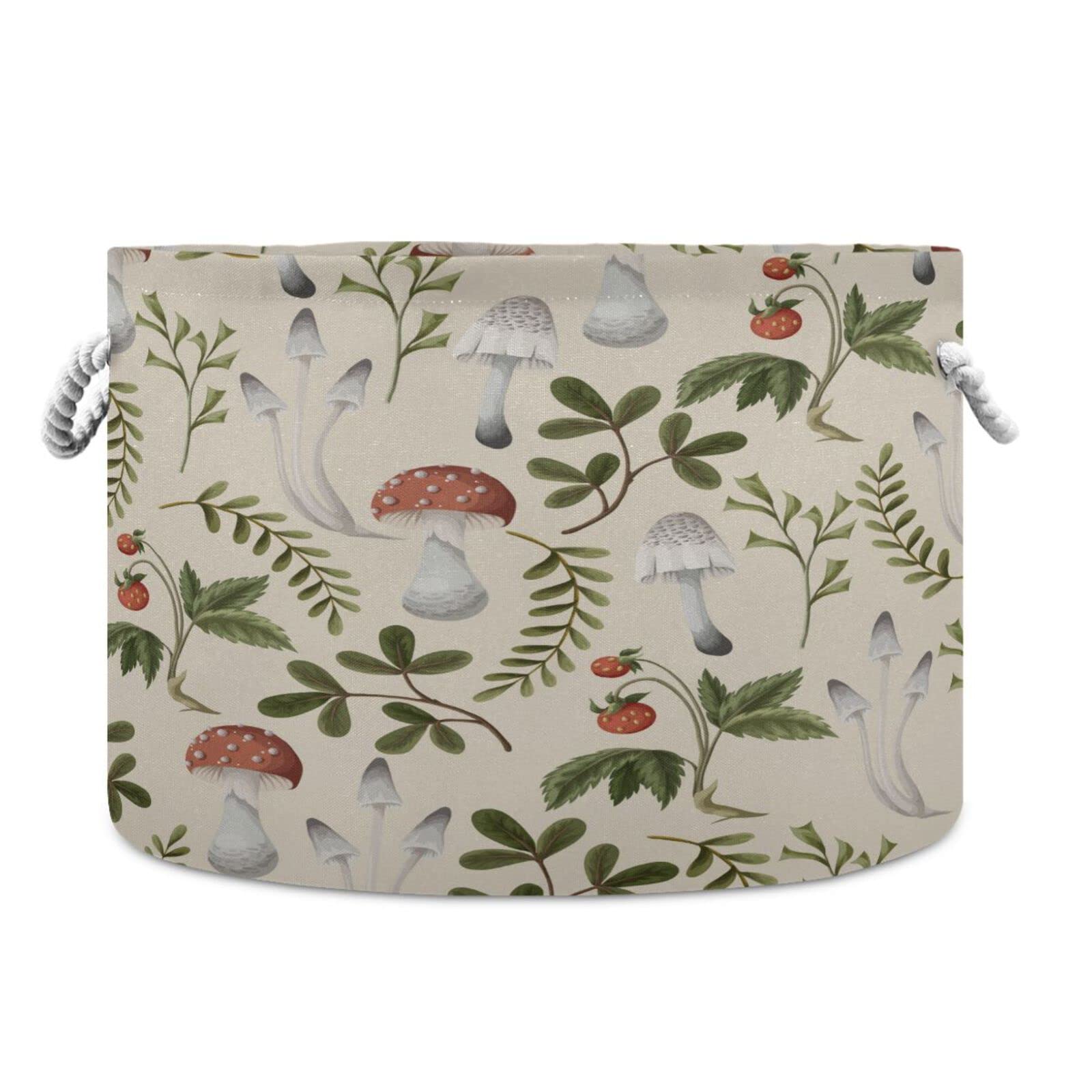 Kigai Cotton Rope Basket Mushroom Pattern Large Storage Basket for Toys Blanket Baby Laundry Basket for Nursery, Closet, Bedroom, Home Organization
