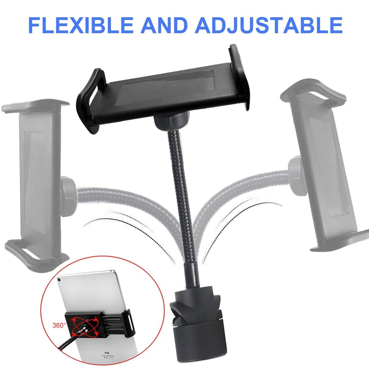 JCWINY Flexible Metal Tube Tablet Stand for Microphone Stand, Compatible with 4.7-12.9 Inch Devices, Easy Installation, No Tools Required