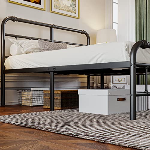THEOCORATE California King Bed Frame with Headboard and Footboard,14 Inch High 3500lbs Support Metal Platform with Storage,No Box Spring Needed,Noise Free,Anti-Slip,Easy Assembly,Black