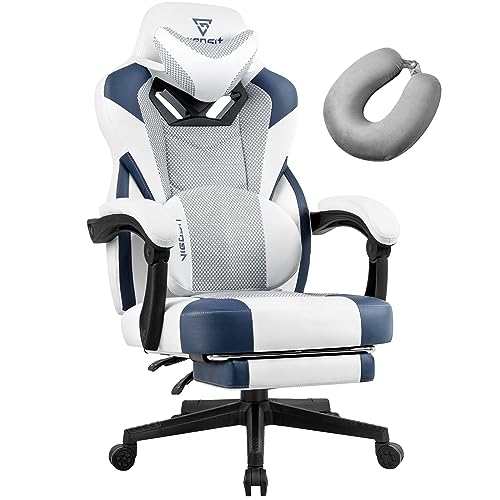 Vigosit Gaming Chair PRO- Gaming Chair with Footrest, Mesh Gaming Chair for Heavy People, Ergonomic Reclining Gamer Computer Chair for Adult, Big and Tall Office PC Chair Gaming (White Blue)