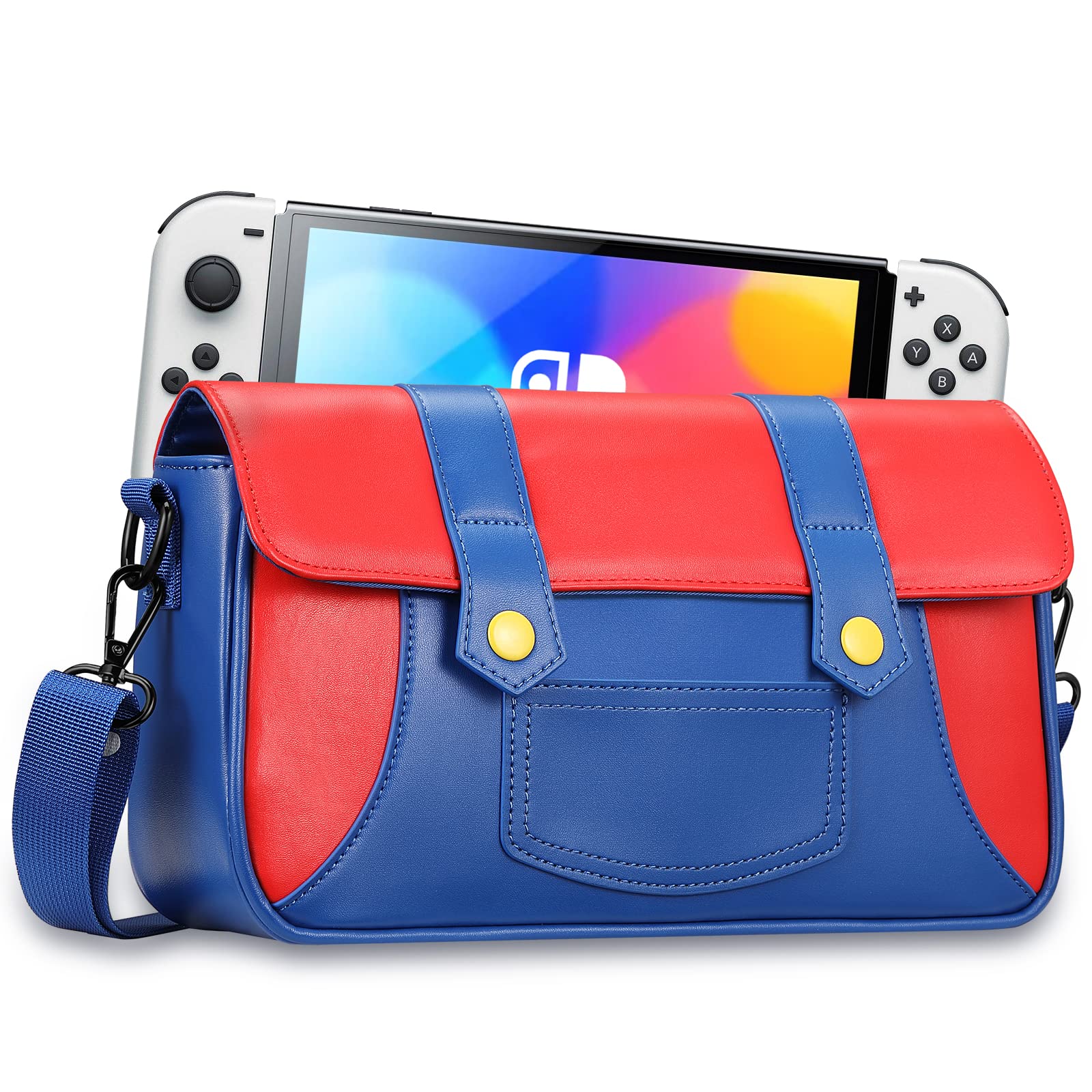KENOBEE Carrying Case for Nintendo Switch OLED Model 2021/ Switch 2017, Cute Protective Shoulder Bag Cover Travel Clutch with Side Pocket & Game Card Slots, for Switch Console Joy-Con & Accessories