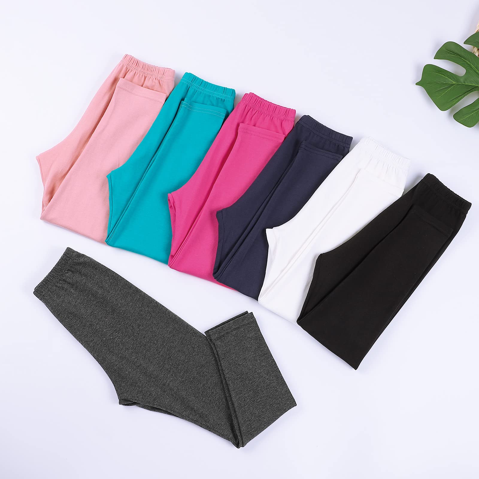 KEREDA 3 Pack Girls Leggings Toddler Full-Length Tights Knit Pants Size 6-7Y (Navy,Navy,Navy)