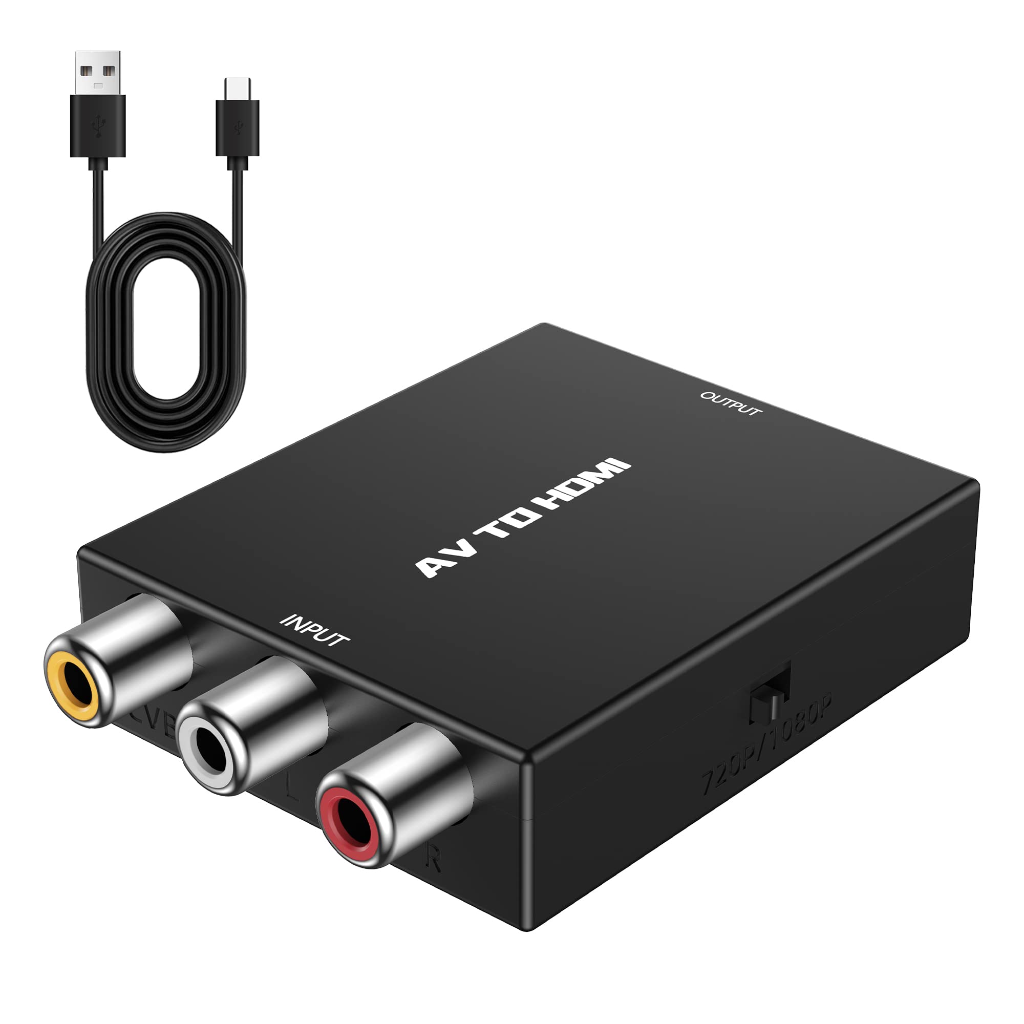Hiprorca RCA to HDMI Converter, Mini AV to HDMI Converter, Composite CVBS Video Audio Converter Adapter for N64/PS2/ STB/VHS/VCR/DVD, Support PAL/NTSC