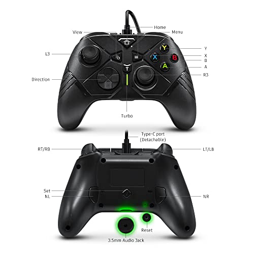 Miss Home Black Xbox One Wired Controller with Back Button, Gaming Joypad Controllers with 3.5mm Audio Jack for Xbox One/S/X/PC Windows 10 Game Control with Button Caps