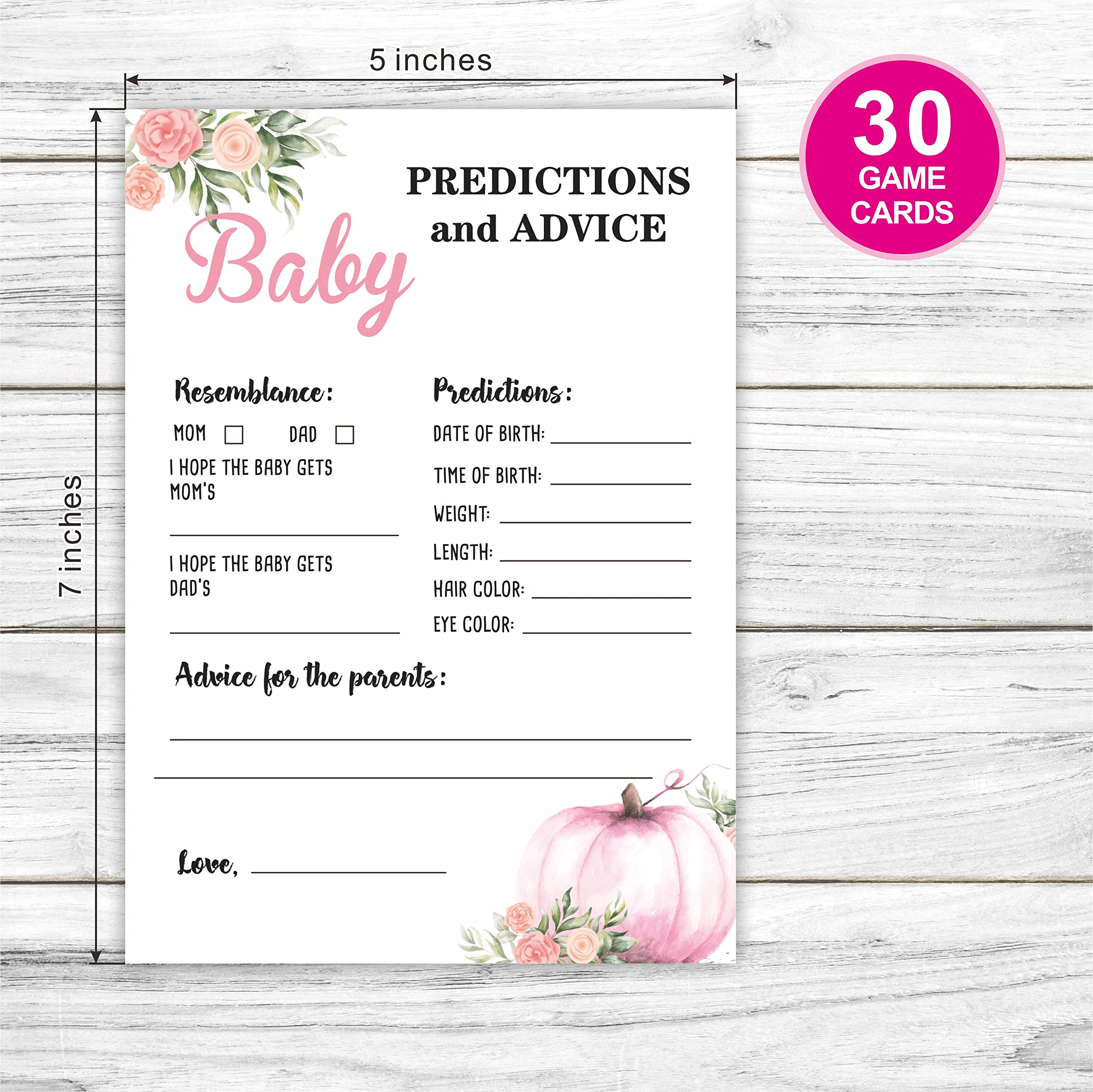 Pumpkin Themed Baby Shower Game Cards, Predictions and Advice double sided - 30 in pack (5 X 7 inches)-(BABYYX-010)