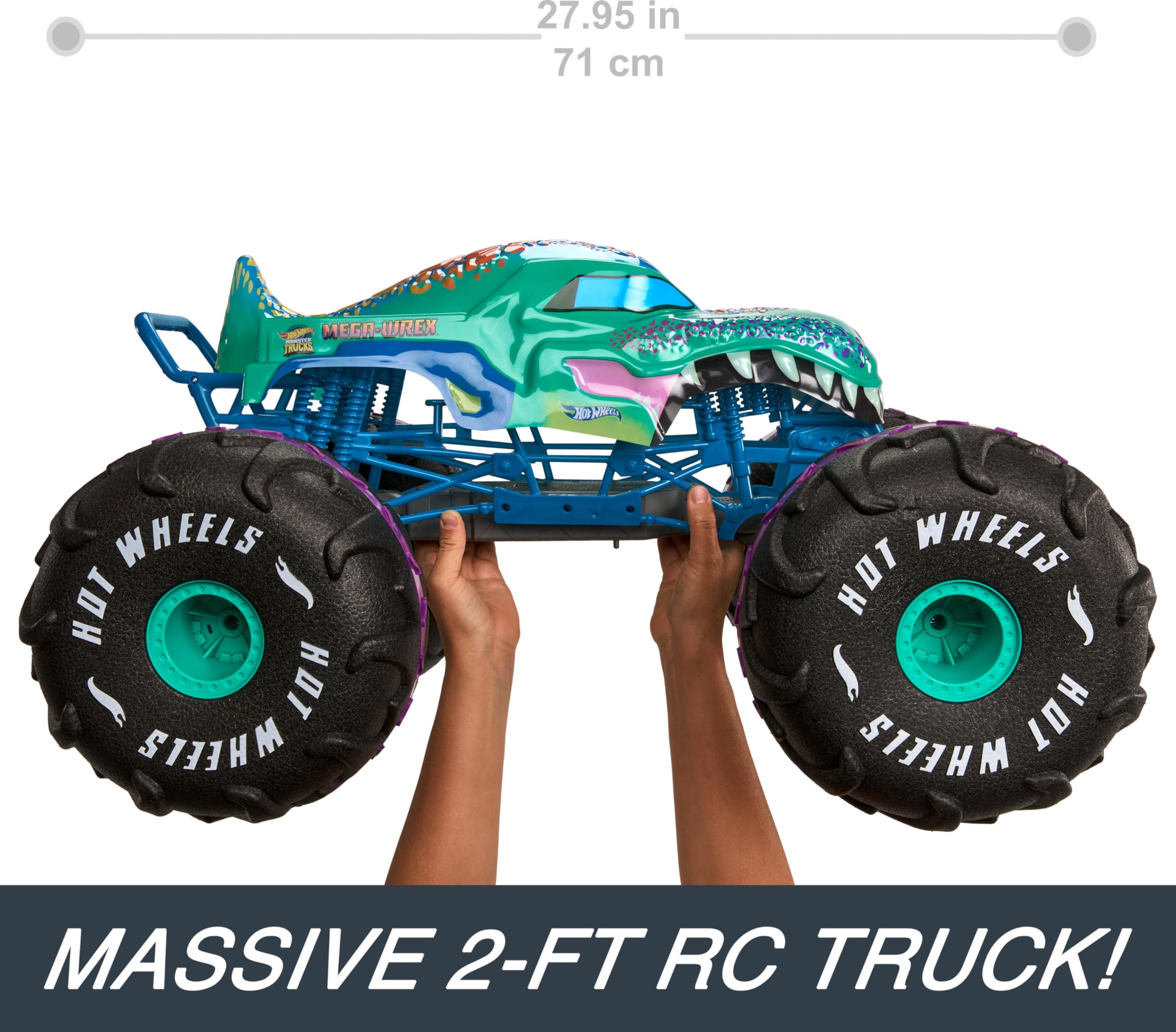 Hot Wheels Monster Trucks RC Toy, Large Remote-Control 1:6th Scale Mega-Wrex, All-Terrain Tires, 2ft+ Long