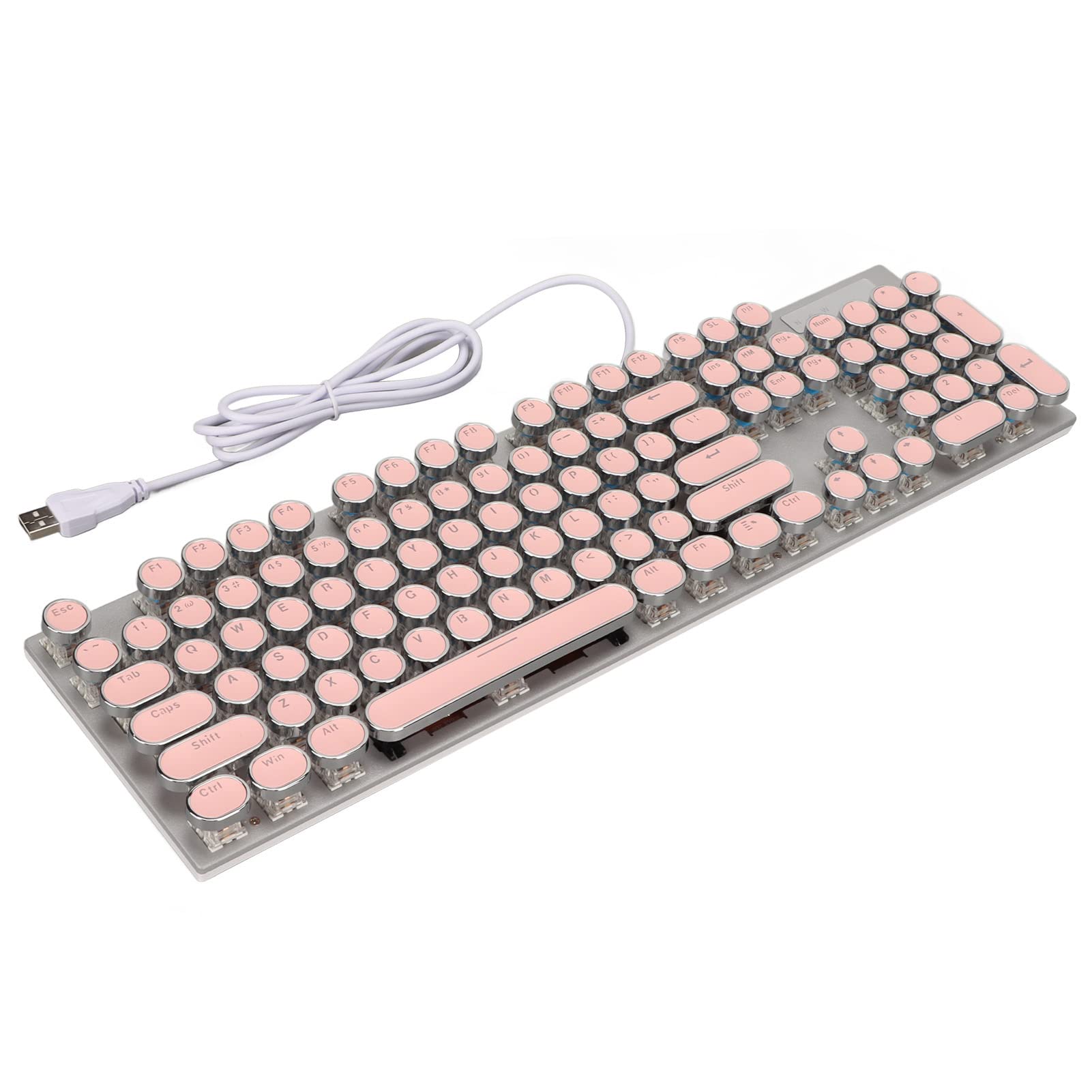 Pomya 104 Keys RGB Backlight Mechanical Keyboard, Retro Steampunk Round Gaming Keyboard, Blue Switch Ergonomic Mechanical Keyboard for Win, for Linux, for OS X(Pink)