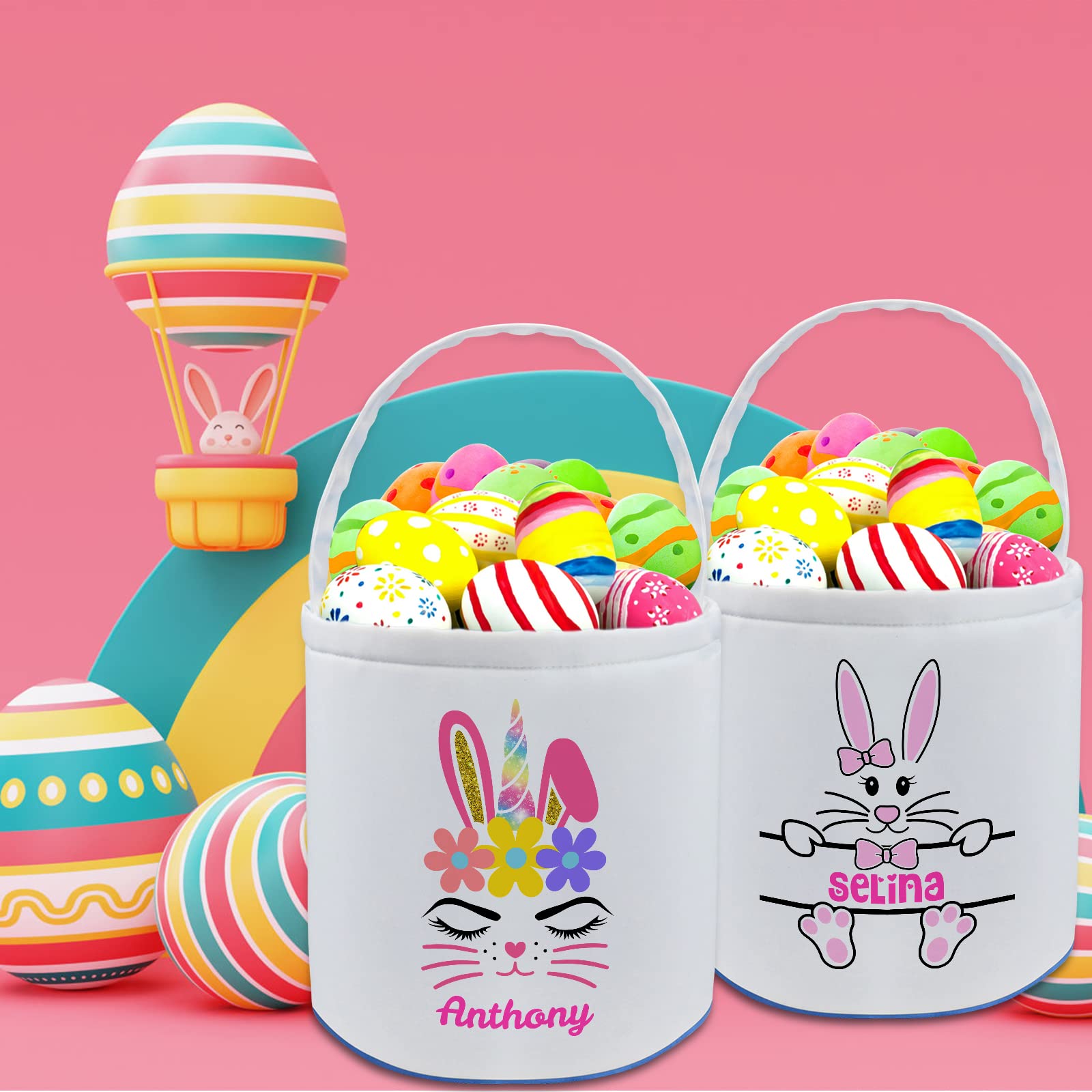 Personalized Easter Basket for Kids Boys Girls with Name Custom Buny Easter Baskets with Handle Eggs Candy Gift Bags Toy Storage Basket-Design 16