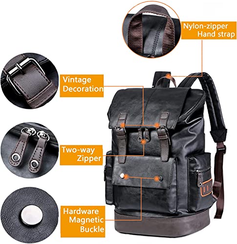 HKZHITOU Leather Backpack For Men,Men Leather Laptop Backpack Travel Waterproof Bag Fit 16 Inch