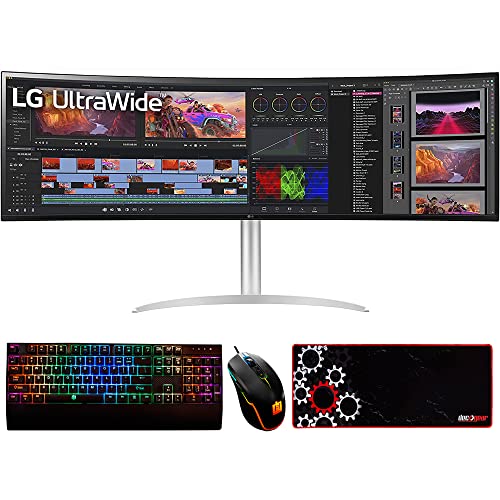 LG 49WQ95C-W 49" 32:9 UltraWide Dual QHD Nano IPS Curved Monitor Bundle with Deco Gear Mechanical Gaming Keyboard, Deco Gear Wired Gaming Mouse and Deco Gear Gaming Mouse Pad