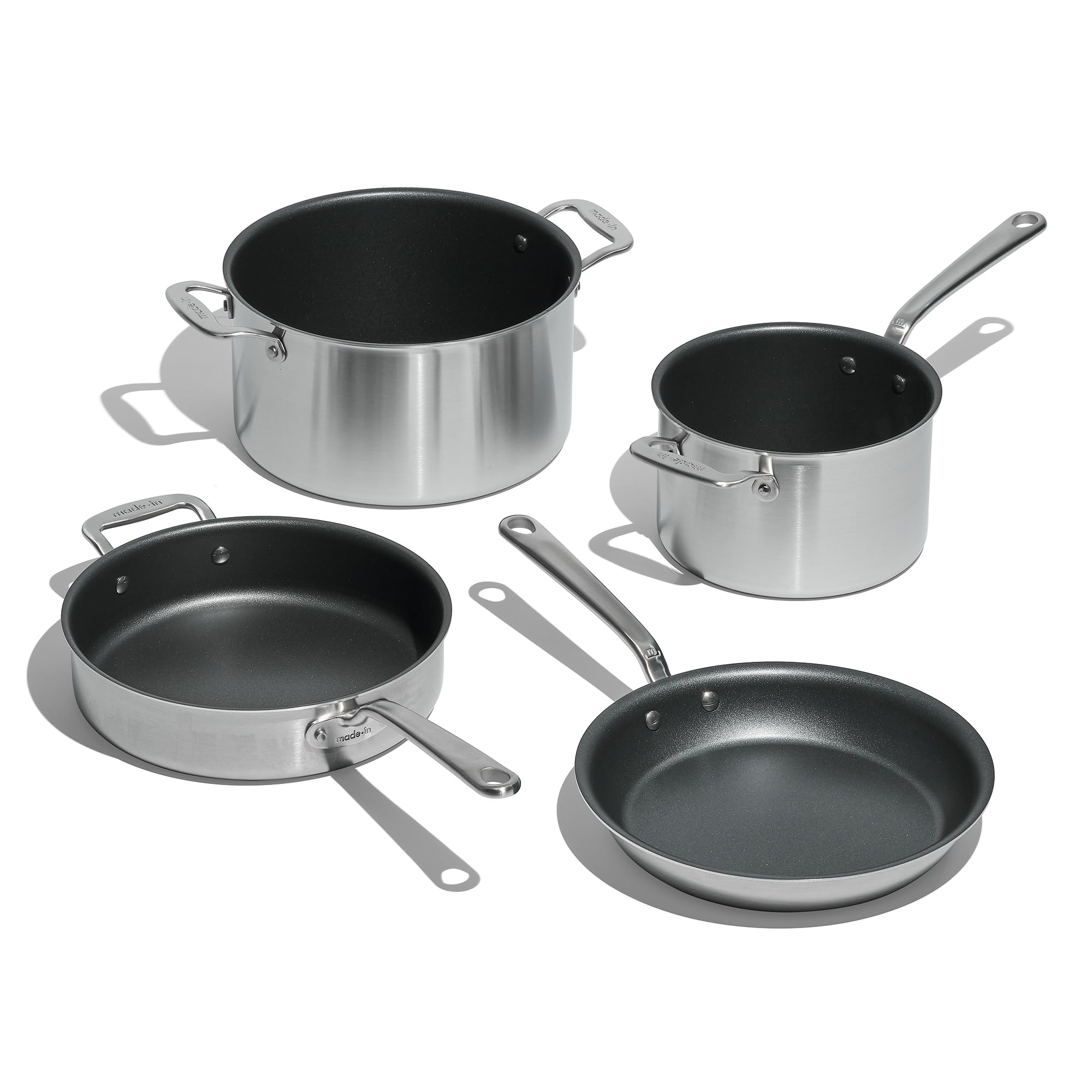 Made In Cookware - 7 Piece Non Stick Pot and Pan Set (Graphite) - 5 Ply Stainless Clad - Includes Stock Pot, Saute Pan, Saucepan, and Frying Pan - Professional Cookware - Crafted in Italy