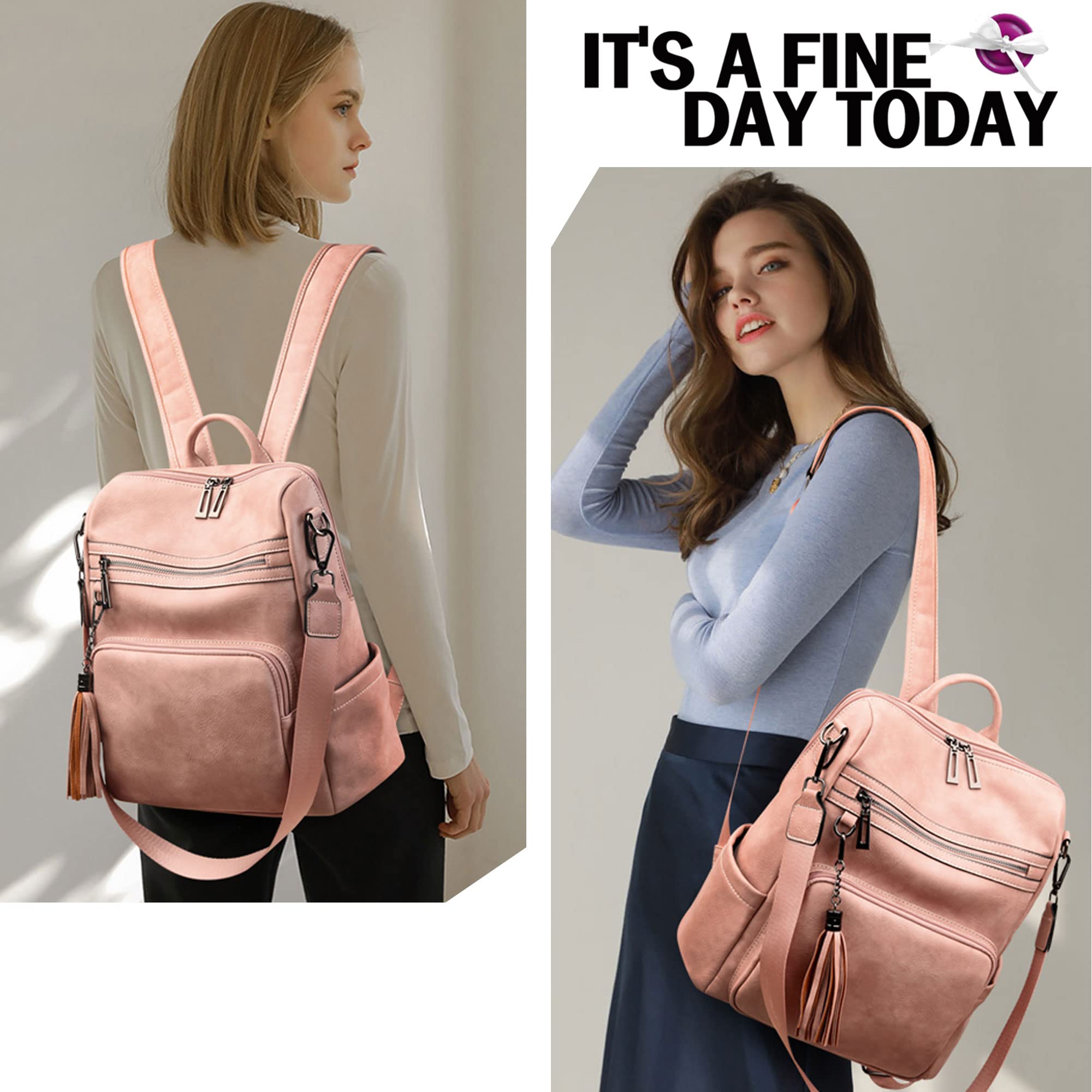 Mistour Backpack Purse for Women Leather Convertible Fashion Travel Womens Purse Backpack with Padded Shoulder Strap (Pink)