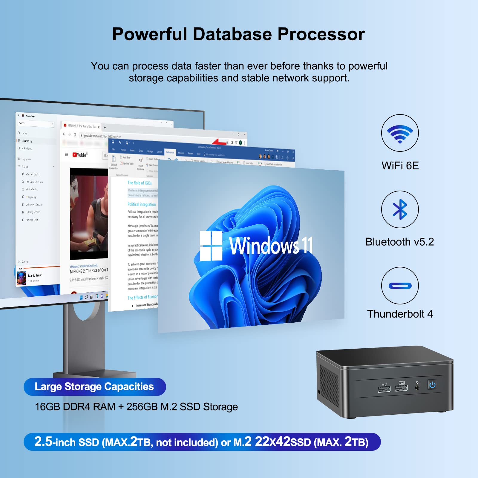 Intel NUC 12 Pro,Latest NUC12WSHi5 Desktop Computer Mini PC(12Core i5-1240P & 4.4GHz 16GB RAM 256GB NVMe SSD,Iris XE Graphics) with Vesa Mounting Bracket, 2xThunderbolt4/WiFi6E/BT5.2/8K/Win11 Pro
