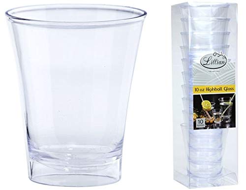 Kingzak Clear Plastic Highball Glasses - 10oz | 10 Disposable Wine Glasses & Cocktail Glasses, Great to use as Tossware Wine Glasses, Disposable Cups, Party & Kitchen Essentials