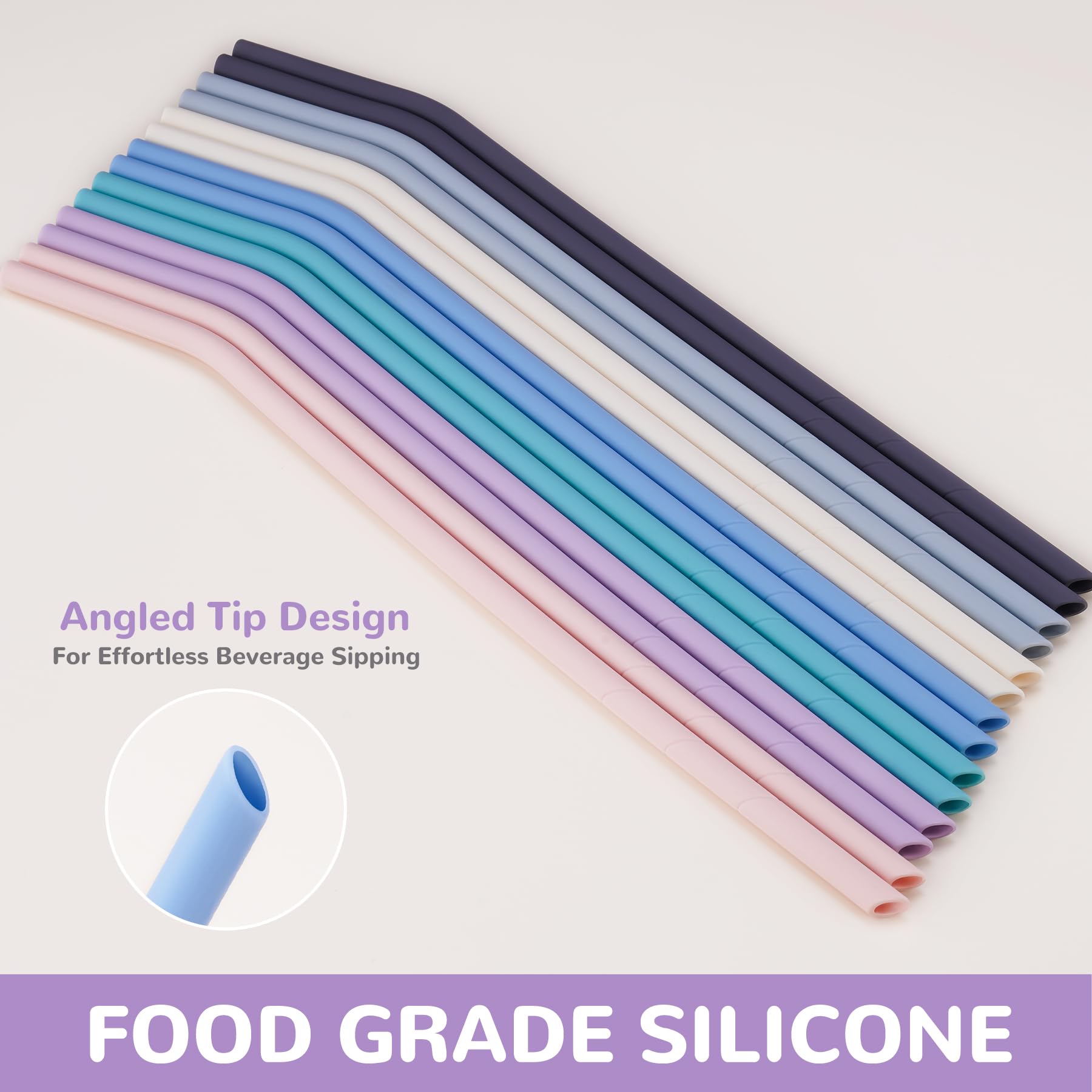 NiHome 14PCS Silicone Straws for Stanley 40oz 30oz Tumbler, 14” Extra Long Reusable Drinking Straw, Flexible Can Cut Length for 1/Half Gallon 75 64 OZ Large Water Bottle - 2 Cleaning Brushes (Rainbow)