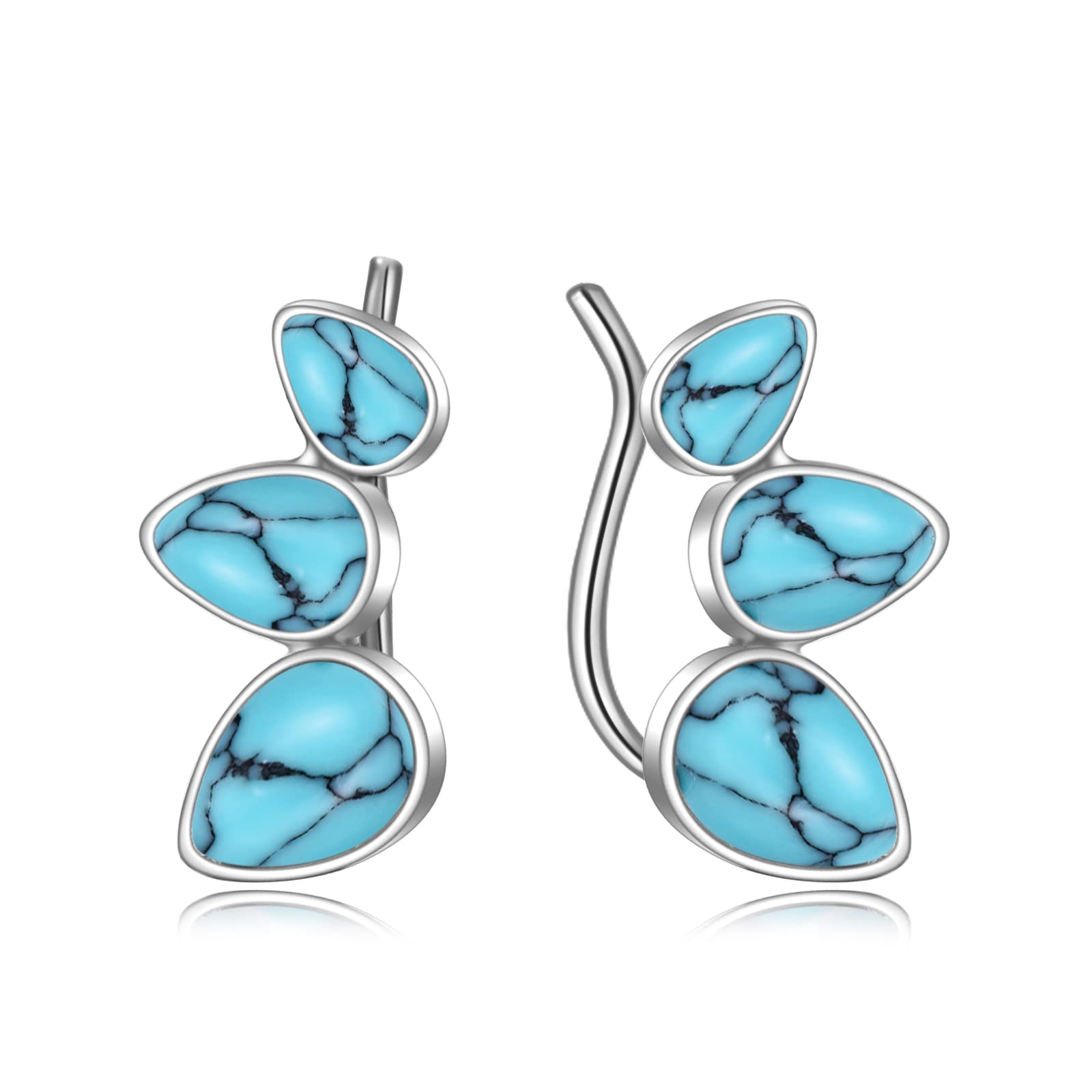 KQF Turquoise Earrings Sterling Silver Turquoise Jewelry Ear Crawler Climber Earrings for Women