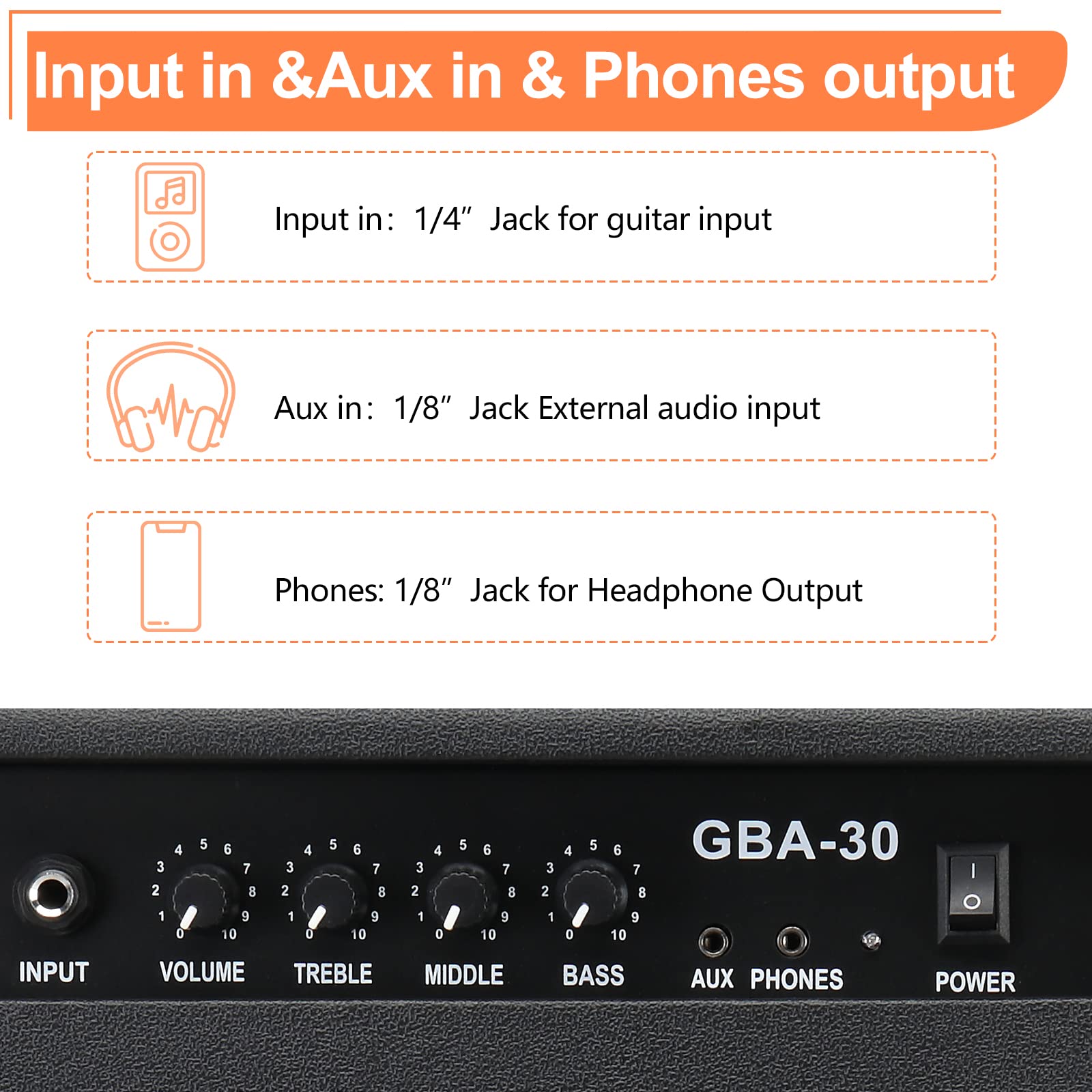 Ktaxon 30Watt Electric Bass Amp with Retractable Handle, Practice & Performance Bass Guitar Amplifier W/ 8" Speaker, 4 Buttons, 1/8" Auxiliary Input - Black