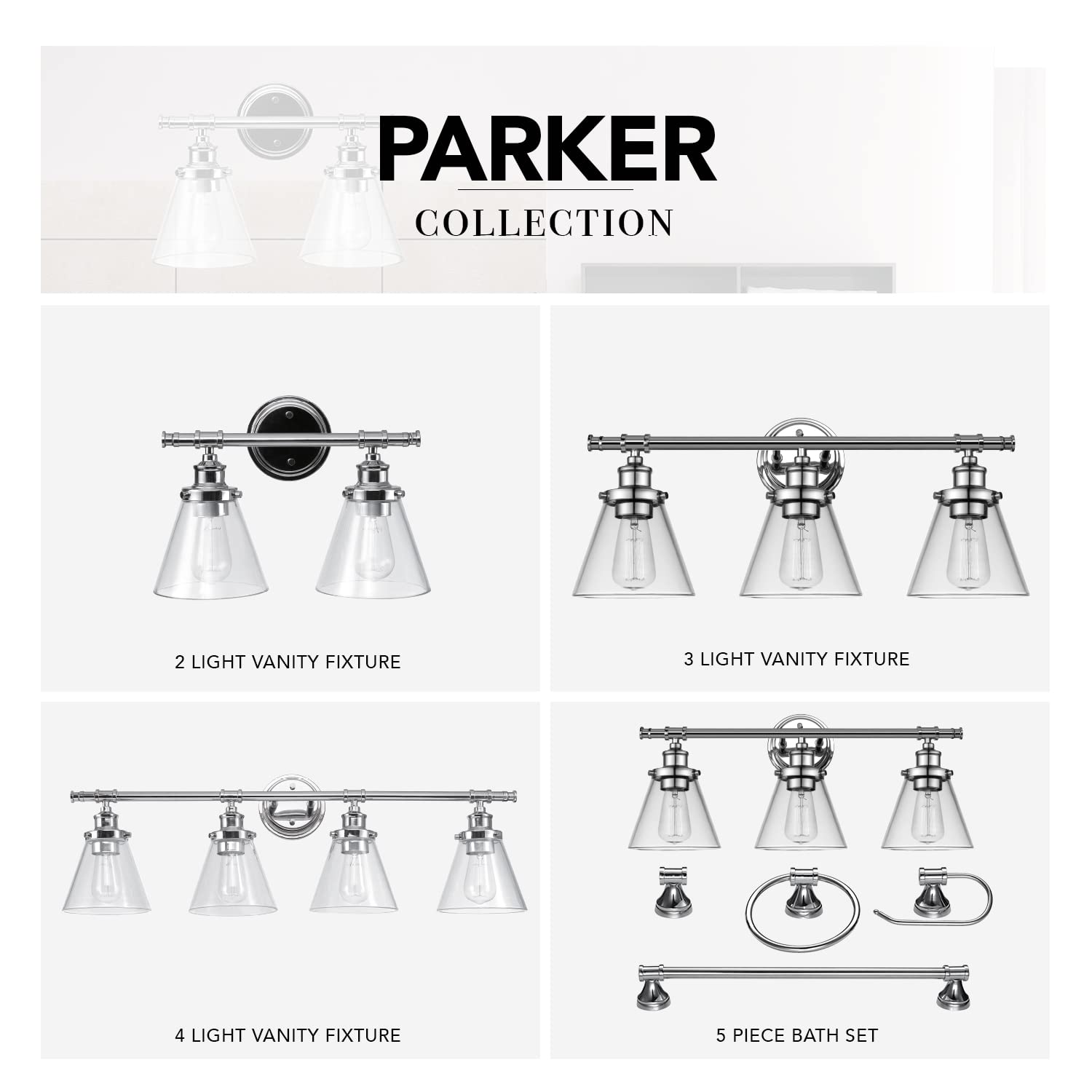 Globe Electric 51445 Parker 3-Light Vanity Light, Chrome, Clear Glass Shades, Bulb Not Included