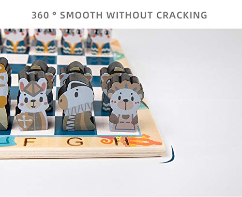 Kids Wooden Medieval Chess Set Cartoon Stereoscopic Checkers with Chessboard Board Game Chess Figure Sets Puzzle Game